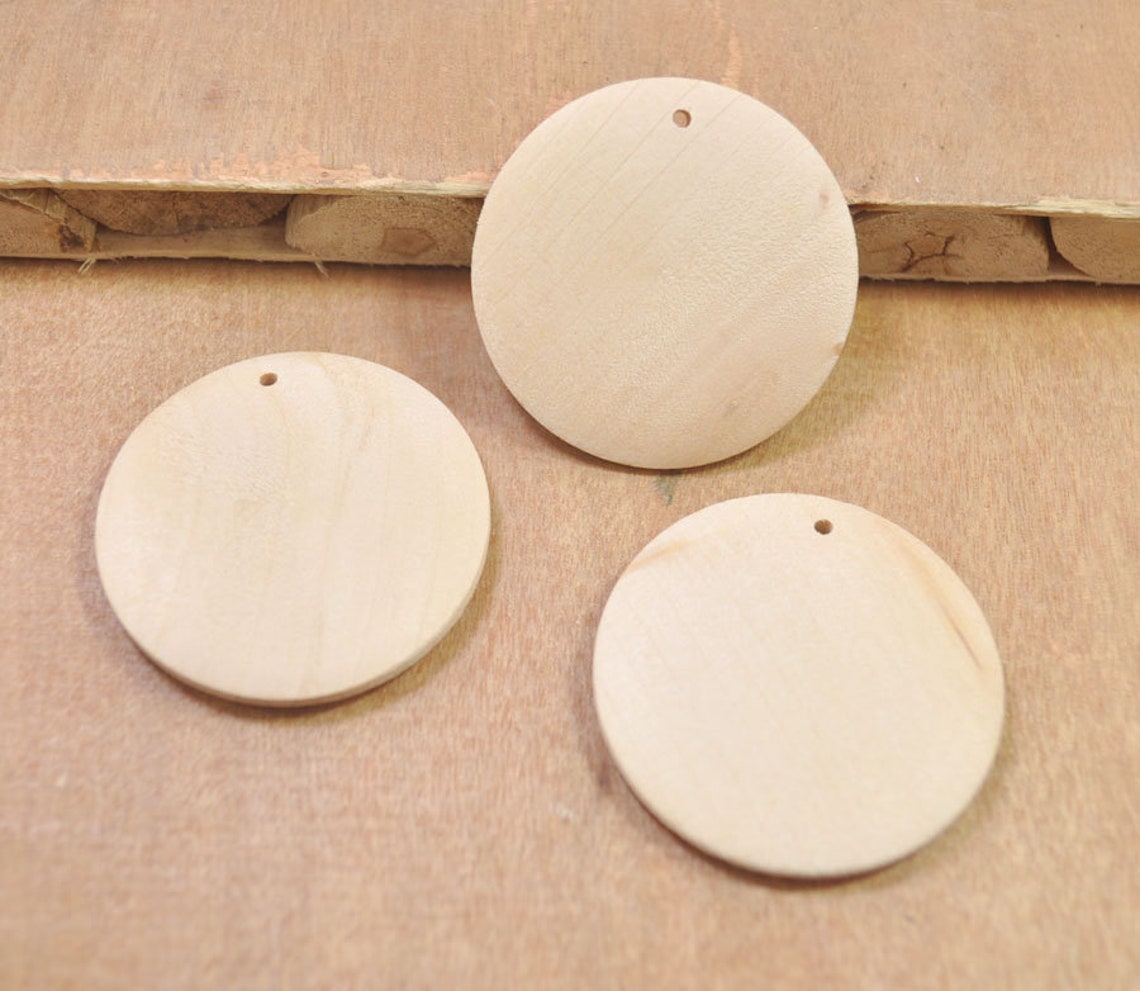 40mm Round Flat Wood Beads,20pcs Unfinished Natural Wooden Pendant ...