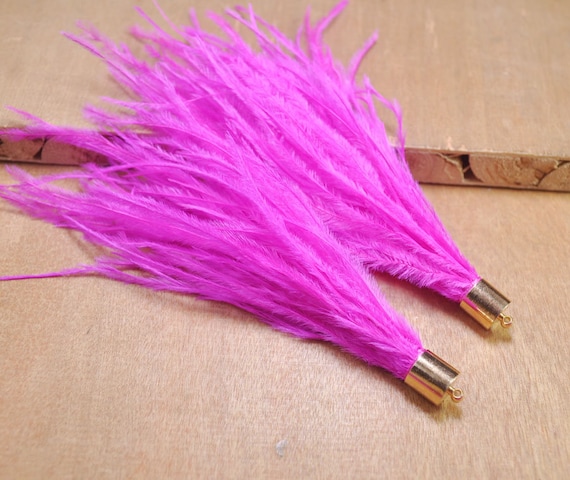 2pcs Roseo Ostrich Feather Tassel Pendantgold Metal Cap | Etsy