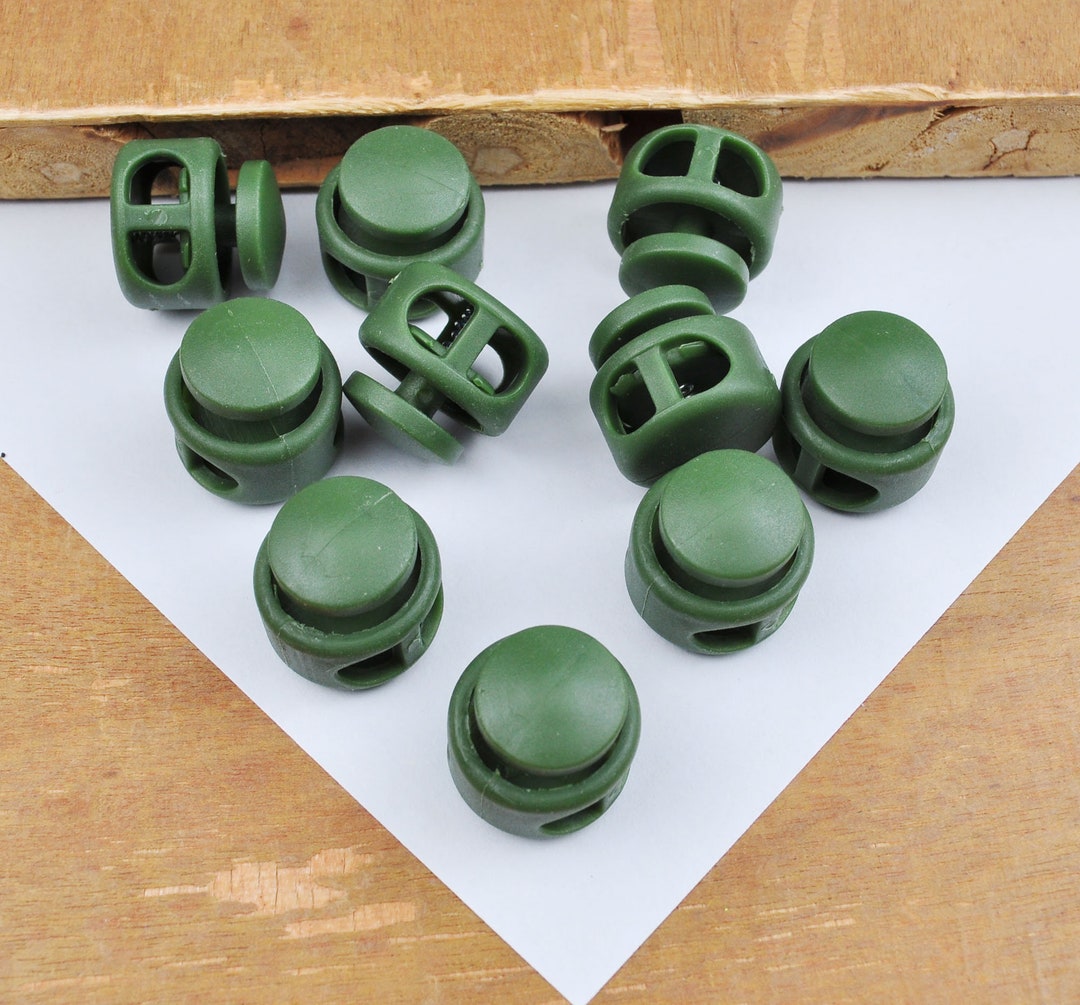 10 Plastic Toggle Cord Locks,army Green Spring Button Toggles,double ...