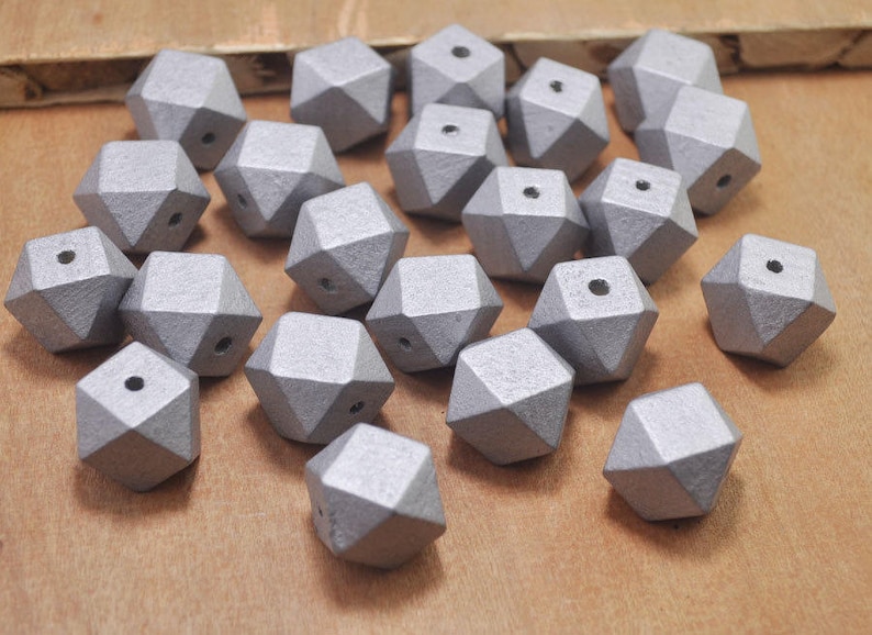 14 Hedron Geometric Figure Wood Beads20pcs 20mm Silver - Etsy