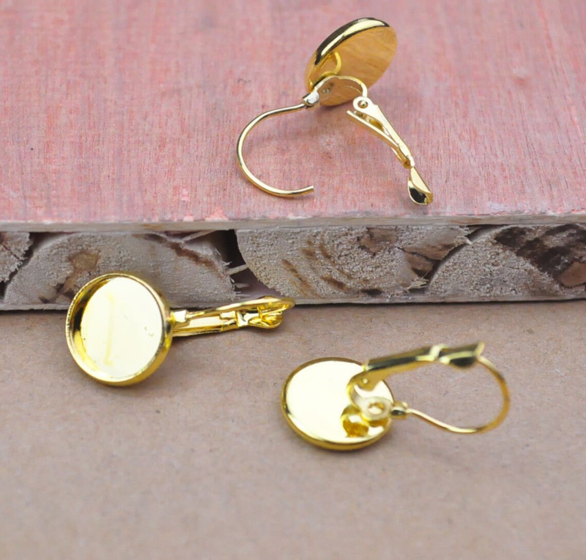 Earring Blanks 50pcs (25 Pairs) Gold Ear Hook With 12mm Round Pad ...