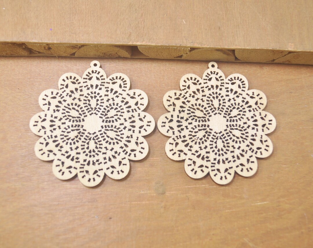 10pcs Wood Pendants,unfinished Natural Wooden Filigree Flower Earring ...
