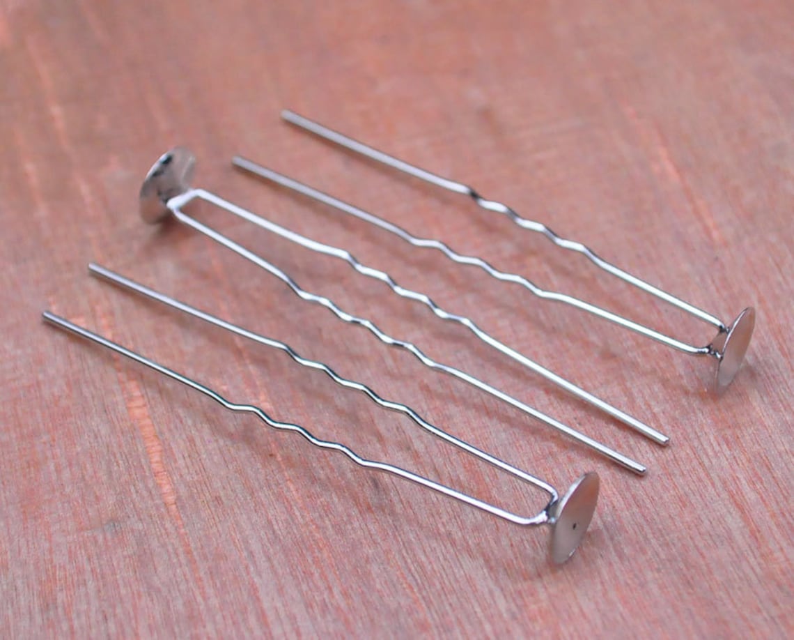 50pcs Thin Silver U Shaped Hair Pins With 10mm Bezel 67mm - Etsy