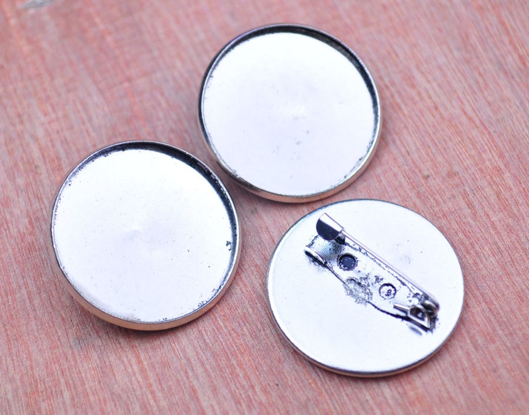 20 Antique Silver Brooch Blank Round Base Setting With Safety Pin,tray ...
