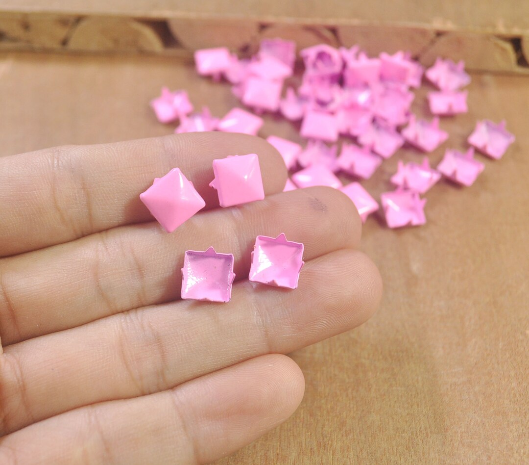 Metal Studs,50/100 Pink Square Metal Pyramid Studs for Clothing Shoes ...