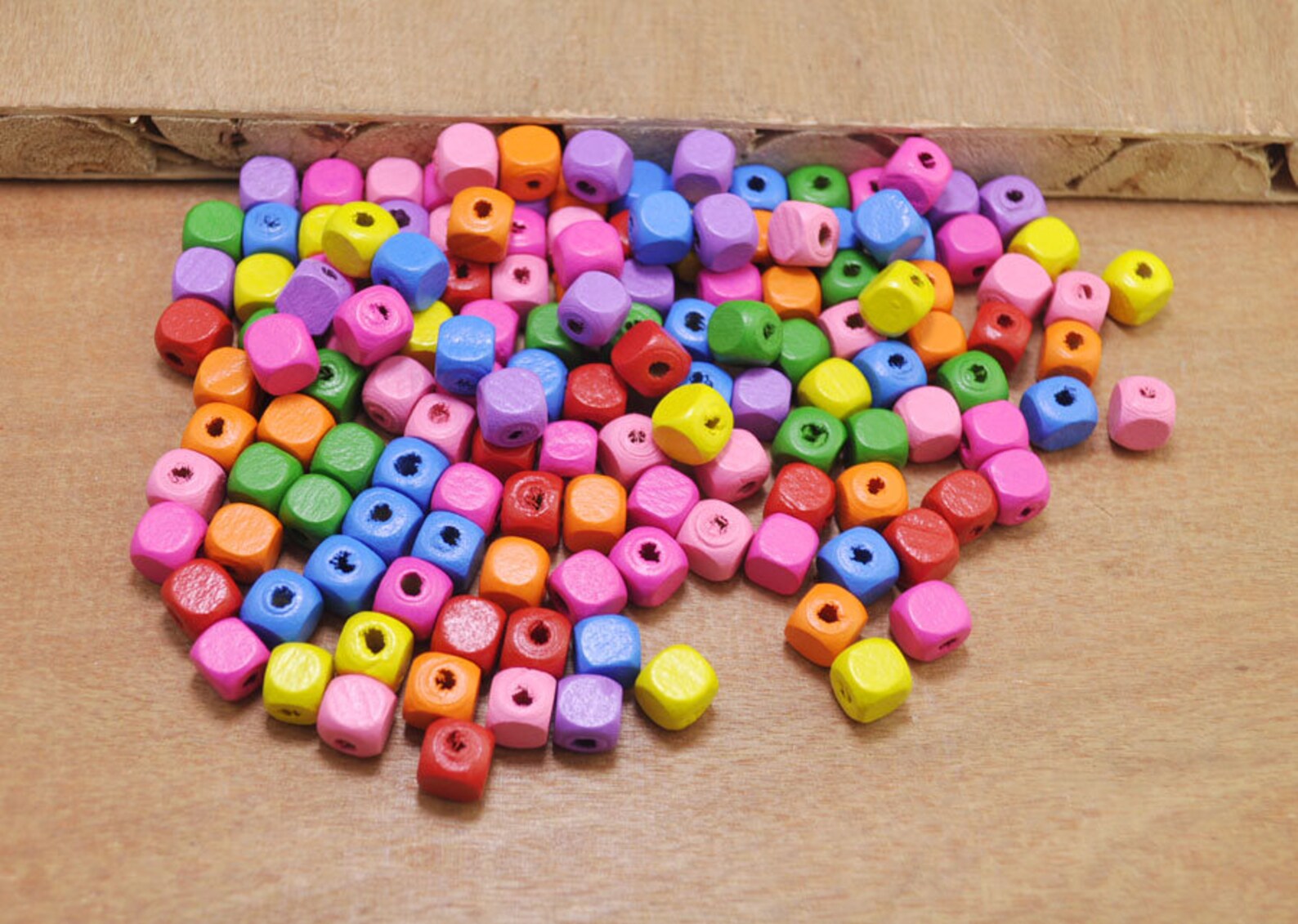 100pcs Square Wooden Beads,colorful Wood Bead,cube Beads,cubic Wooden ...