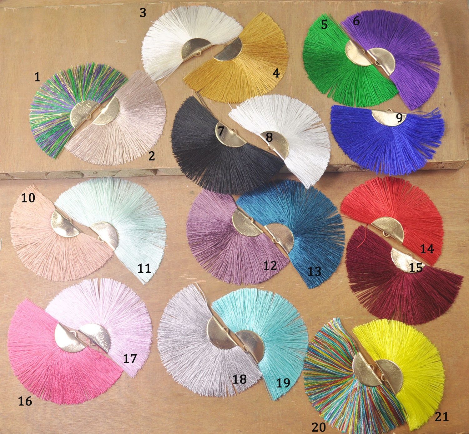 10/20 Pieces Large Fan Tassels on Gold Brass Findings,21 Color,mixed ...