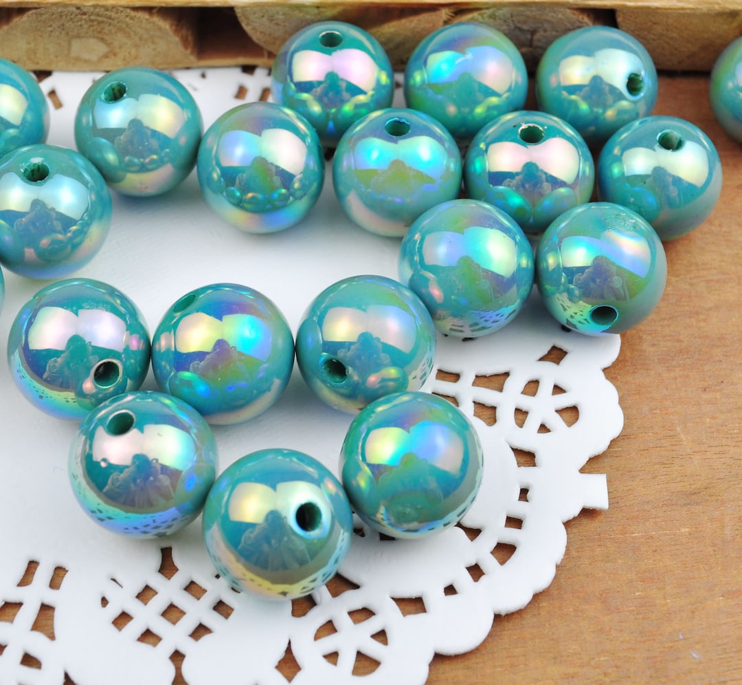 10pcs/lot 16mm Lake Blue AB Round Beads, Iridescent Acrylic Gumball ...
