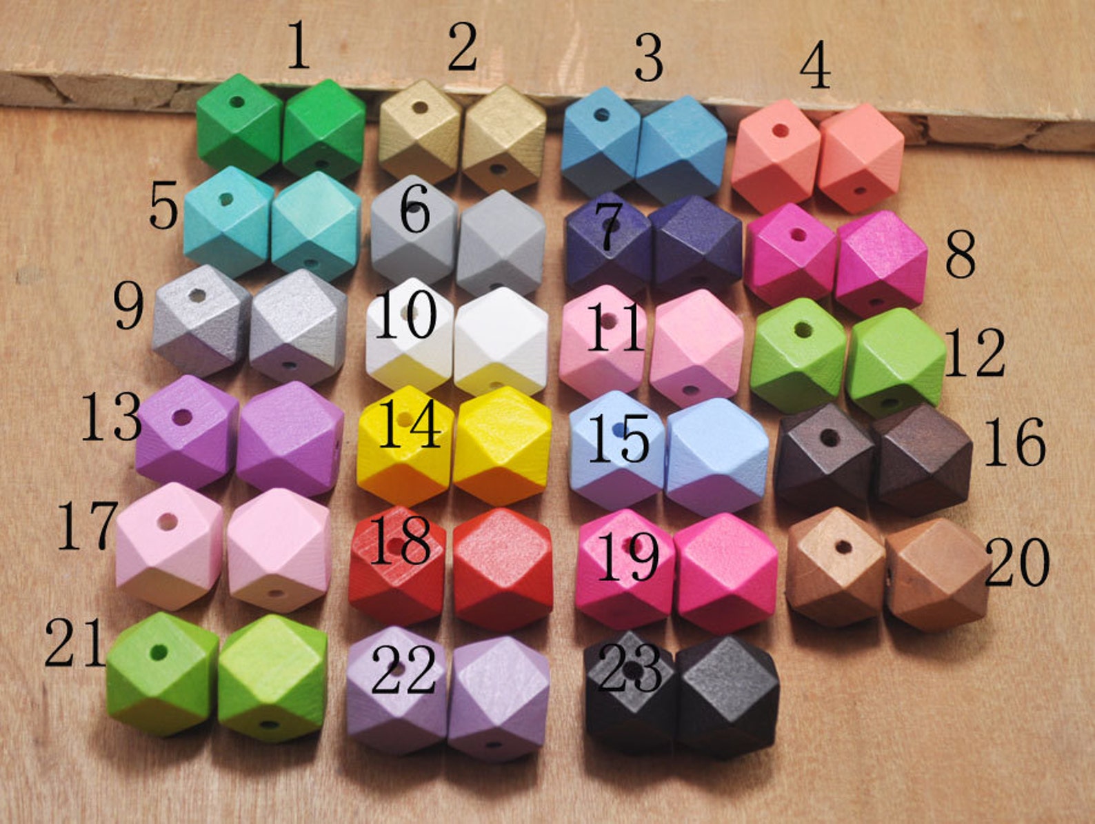 14 Hedron Geometric Figure Wood Beads10pcs 23 Color Geometric - Etsy