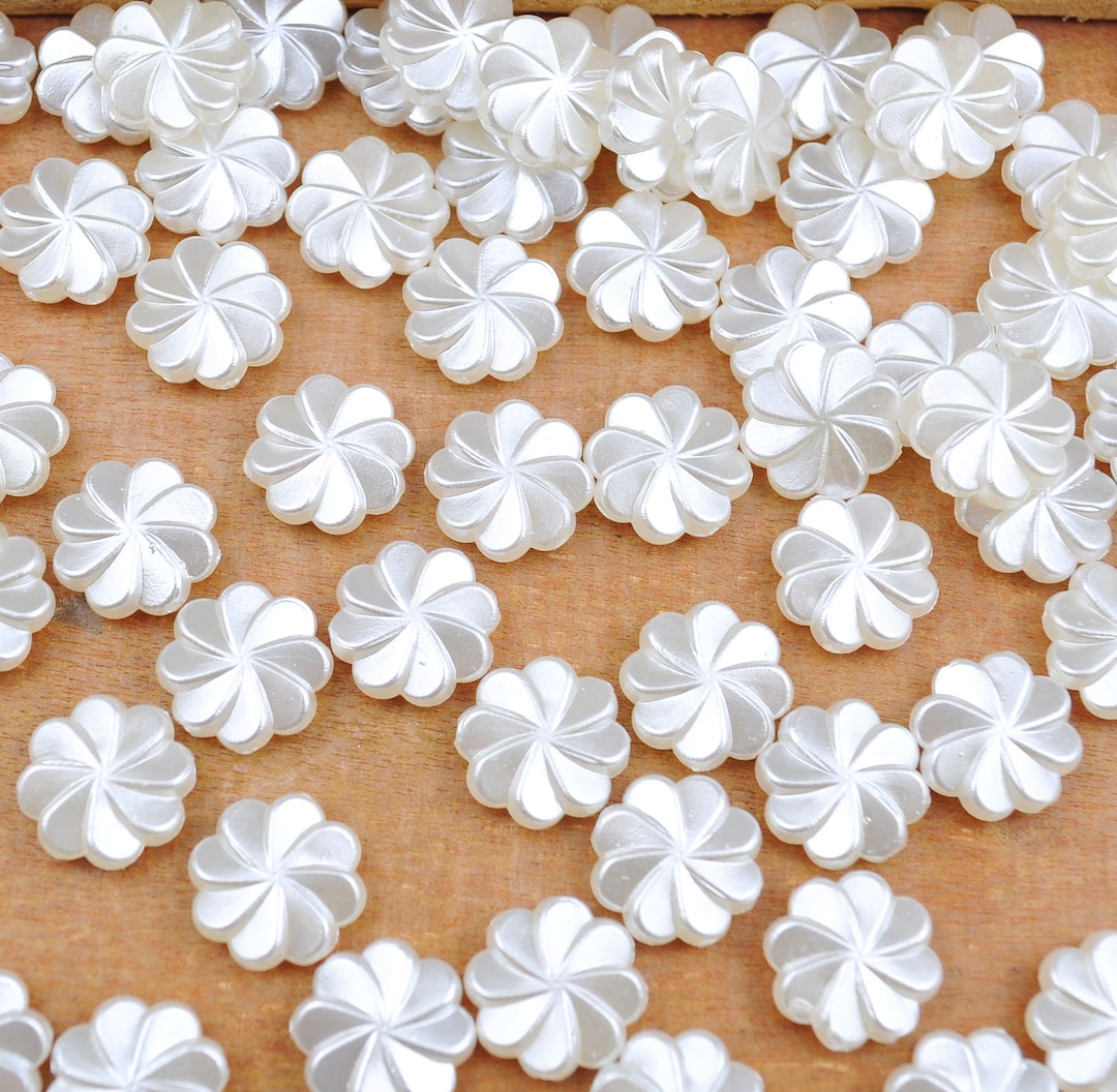150pcs Flower Beads, White Pearl Flower, ABS Acrylic Flower Shaped ...