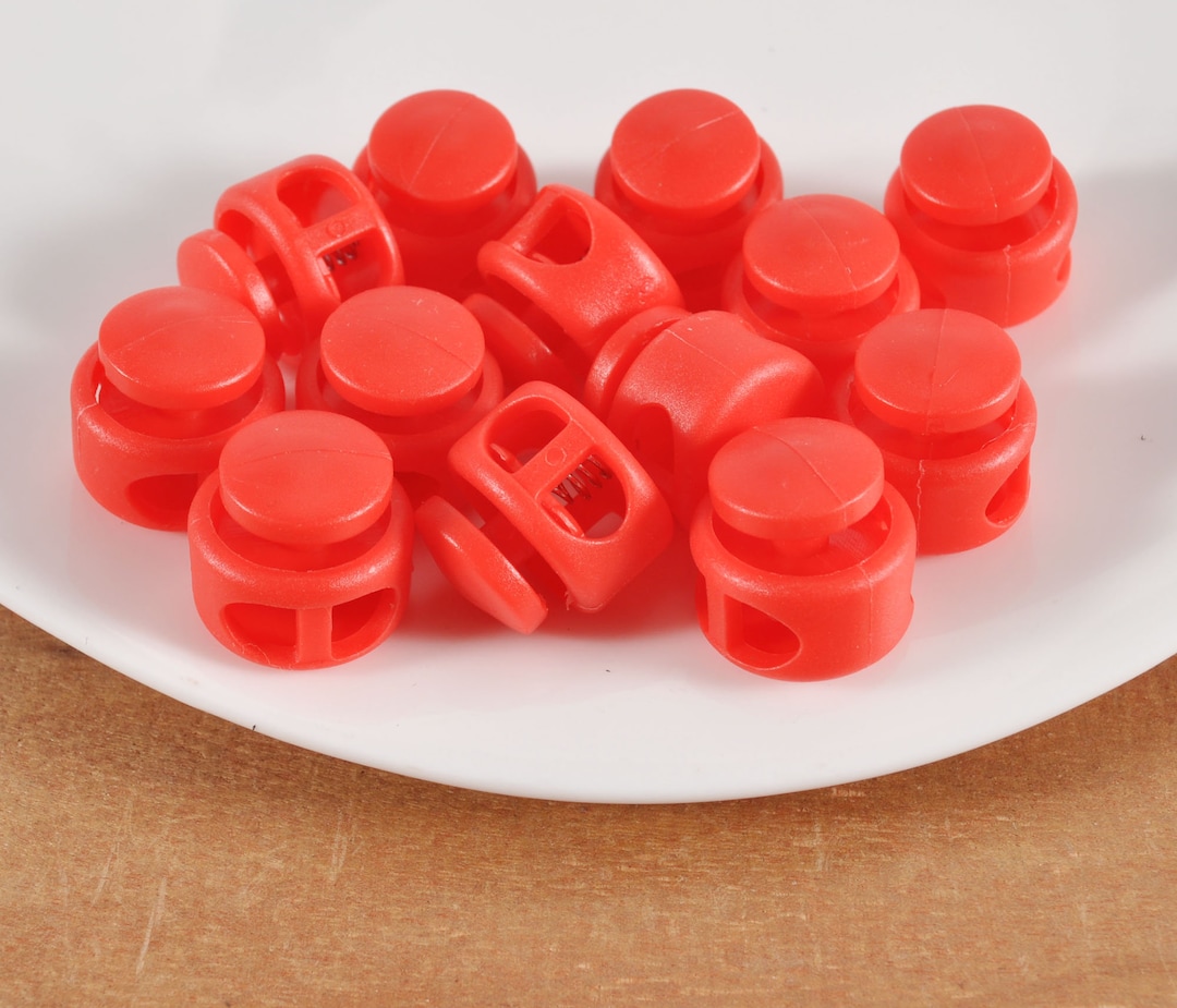 10 Plastic Toggle Cord Locks,red Spring Button Toggles,double Hole ...