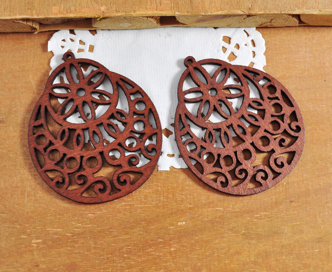 Coffee Wood Filigree Geometrical Wood Dangle/ Wood Charm/pendant,wooden ...