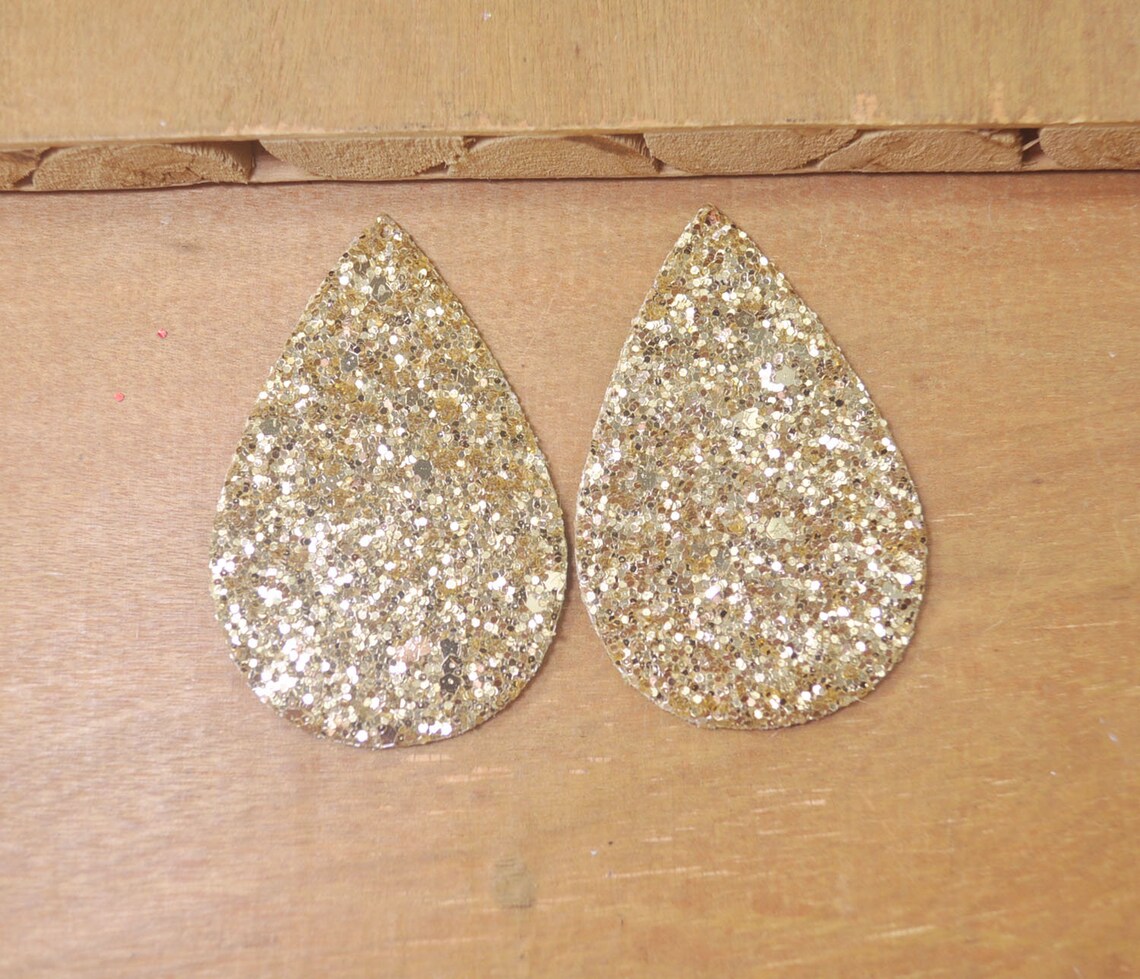 Large Teardrop10pc Gold Glitter Leather Teardrops for - Etsy