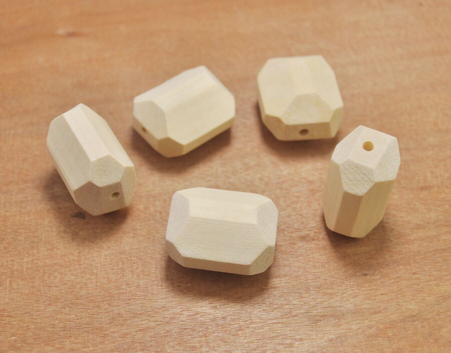 Rectangle Wood Beadfaceted Wooden Bead20pcs Large Unfinished - Etsy