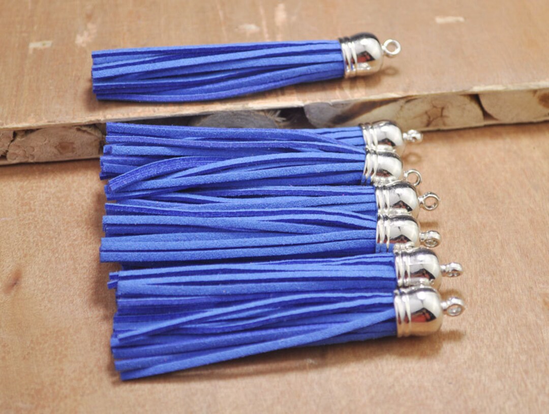 20pcs Blue Suede Tassels,86mm Fringe Tassels With Silver Plastic Cap ...
