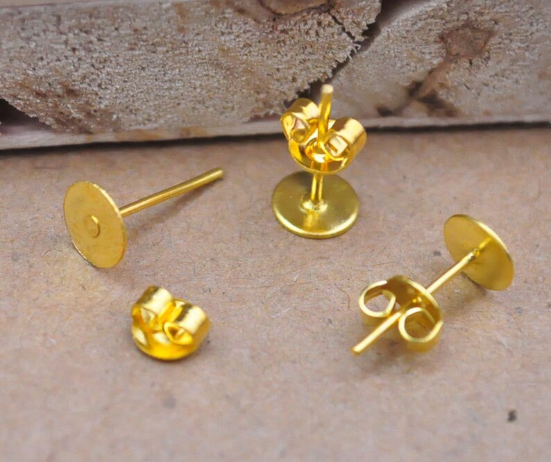 100 Pairs Gold Flat Pad Blank Gold Earring Posts Cabochon Ear Studs ...