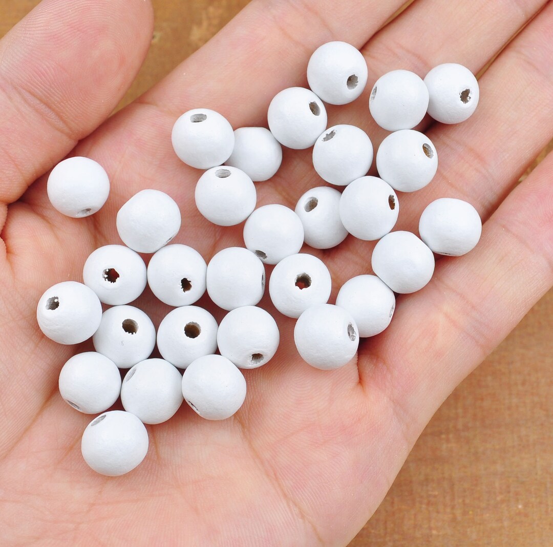 200pcs Round White Wood Ball Beads, Wholesale Dyed Wooden Spacer Loose ...