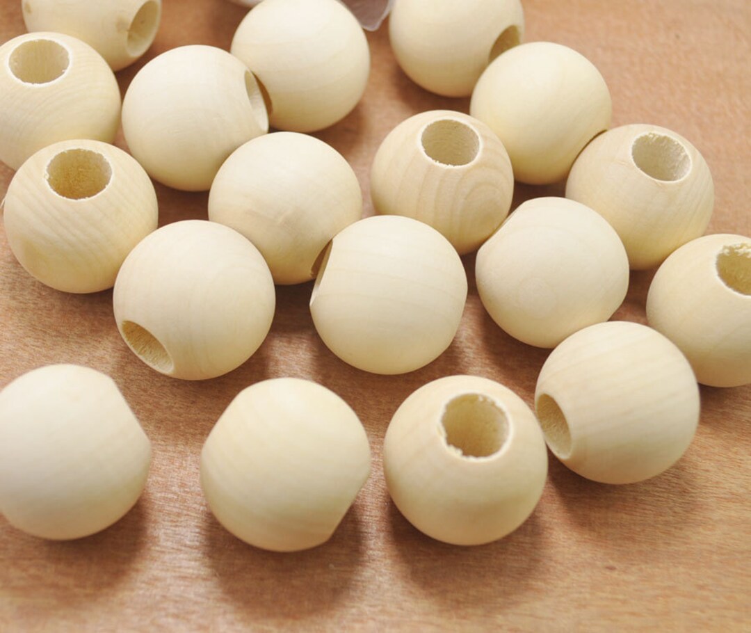30 Piece 25mm Large Round Wood Beads - Unfinished Wood - Beads Craft ...