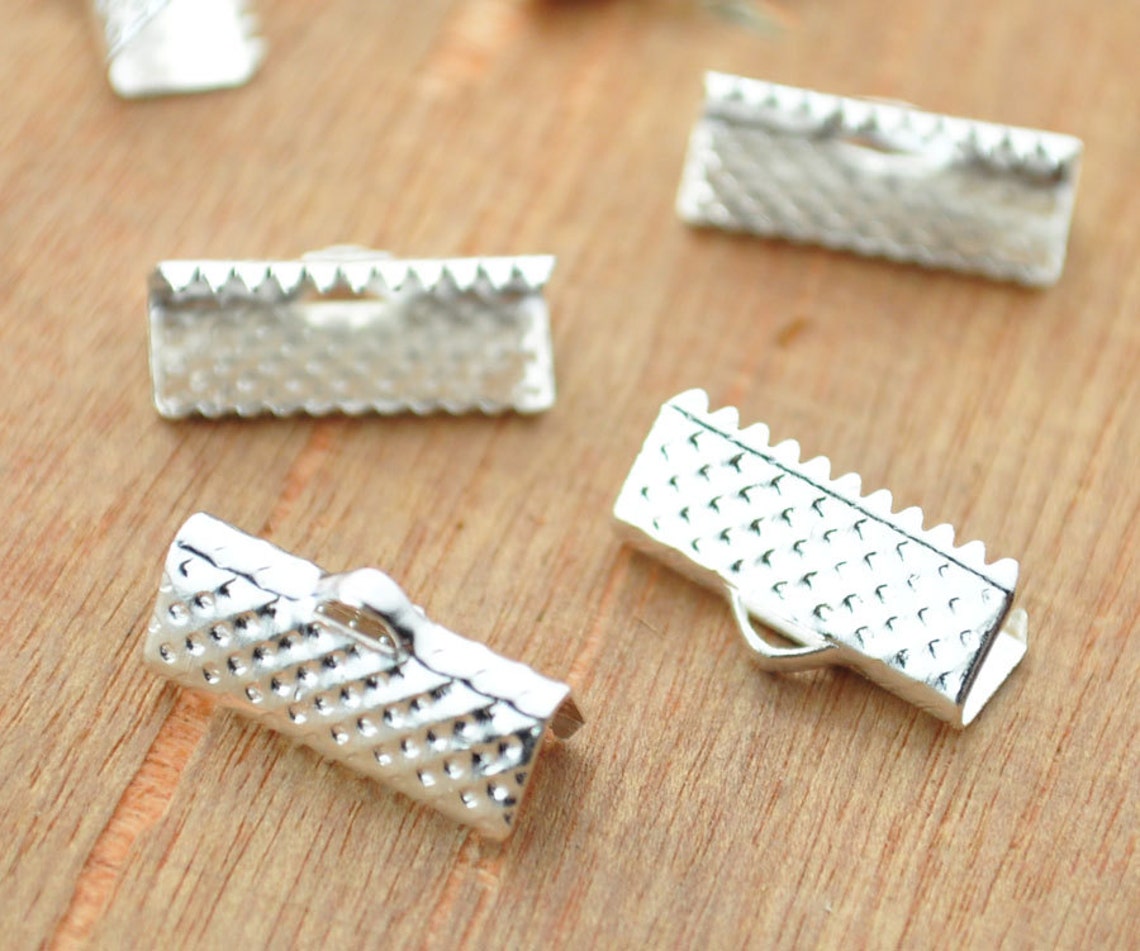 Ribbon Crimpcrimp Beads 50pcs Silver Leather Fastener Clasps - Etsy