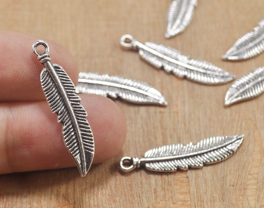20pcs Antique Silver Feather Charms Feather PendantTiny | Etsy