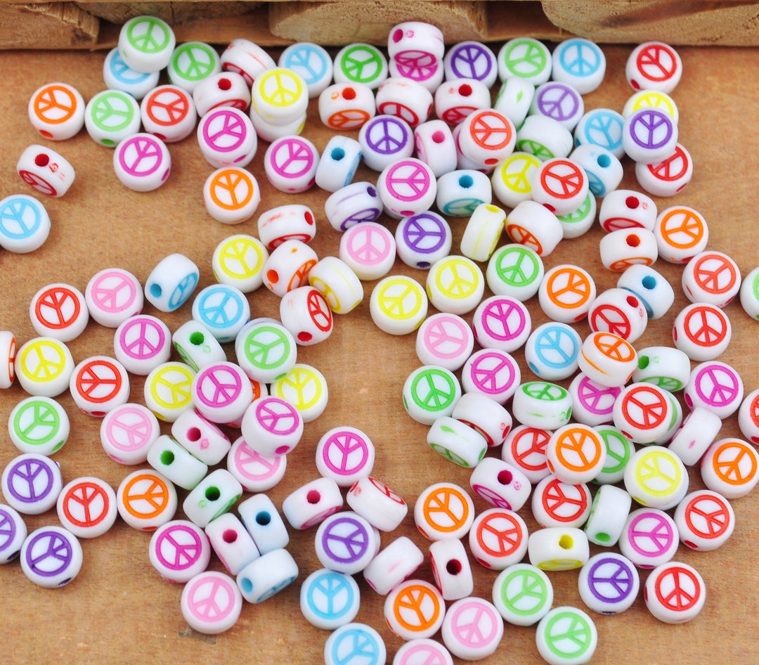 Random Mixed 100pcs Peace Sign Beads,acrylic Peace Sign Beads, Beads ...