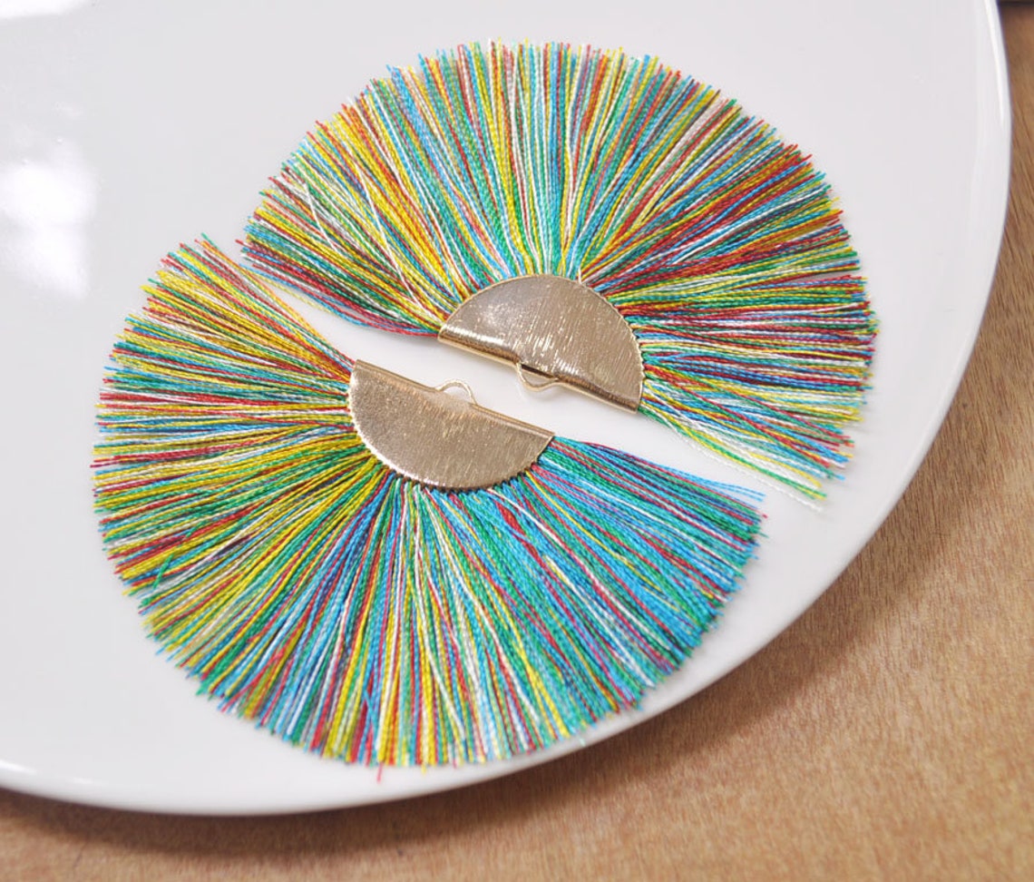 2 Pieces Large Fan Tassels on Gold Brass Findingsmixed Color - Etsy