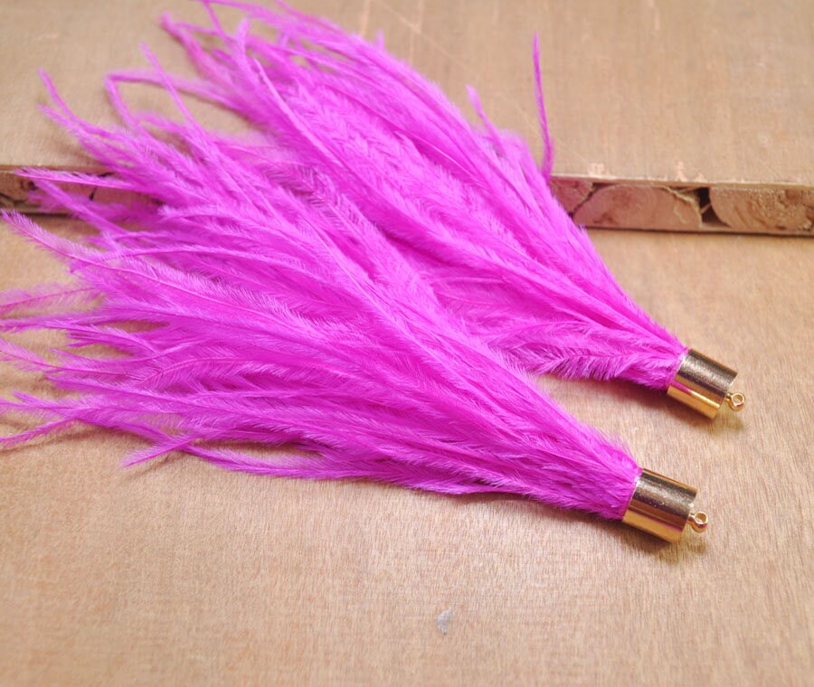 2pcs Roseo Ostrich Feather Tassel Pendantgold Metal Cap - Etsy