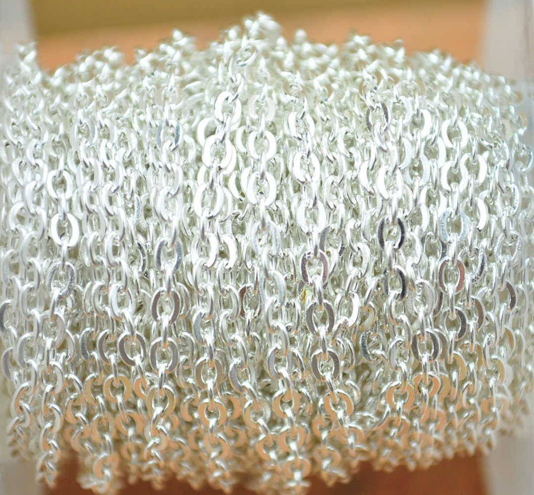Silver Chain,32ft(10meters) Silver Plated Metal Flat Cable Link Chains ...