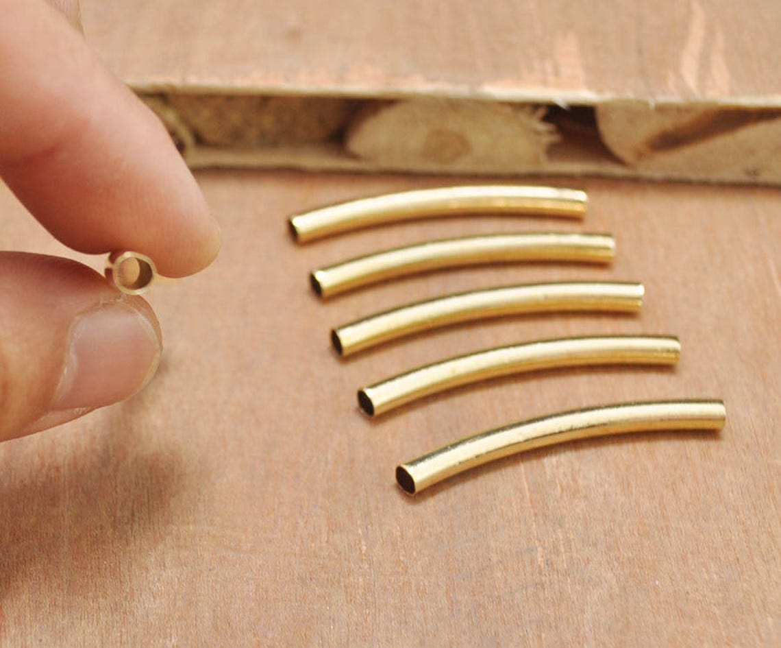 20pcs Gold Tube Bead Curved Beads Plated Brass 40x4mm Brass Tubes,3.5mm ...