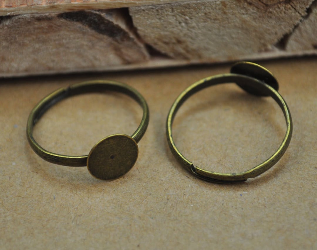 30 Antiqued Bronze Rings,bronze Ring Base Adjustable With 8mm Round Pad ...