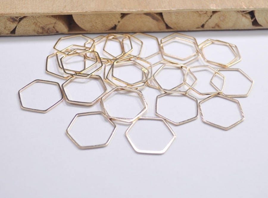 35pcs 22mm Flat Hexagon Charm,kc Gold Plated Brass Hexagon Rings ...