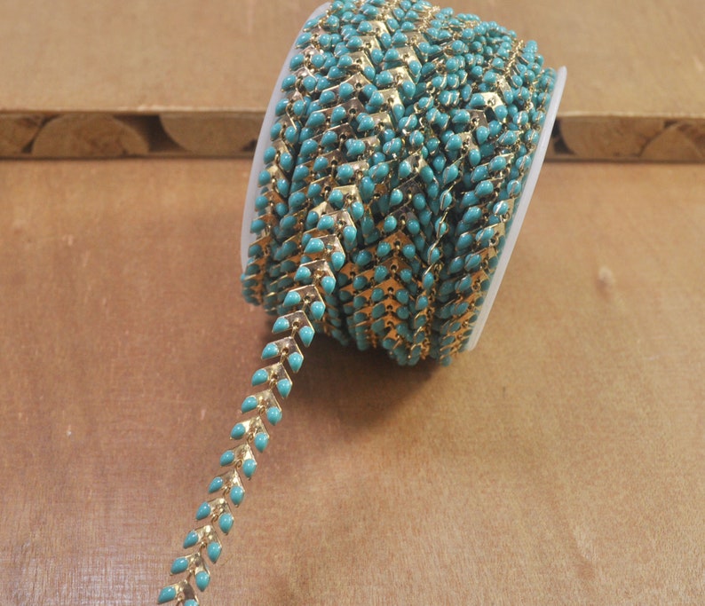 1 Feet Enameled Chain,fishbone Chain,feather Chain,link Chain,turquoise ...