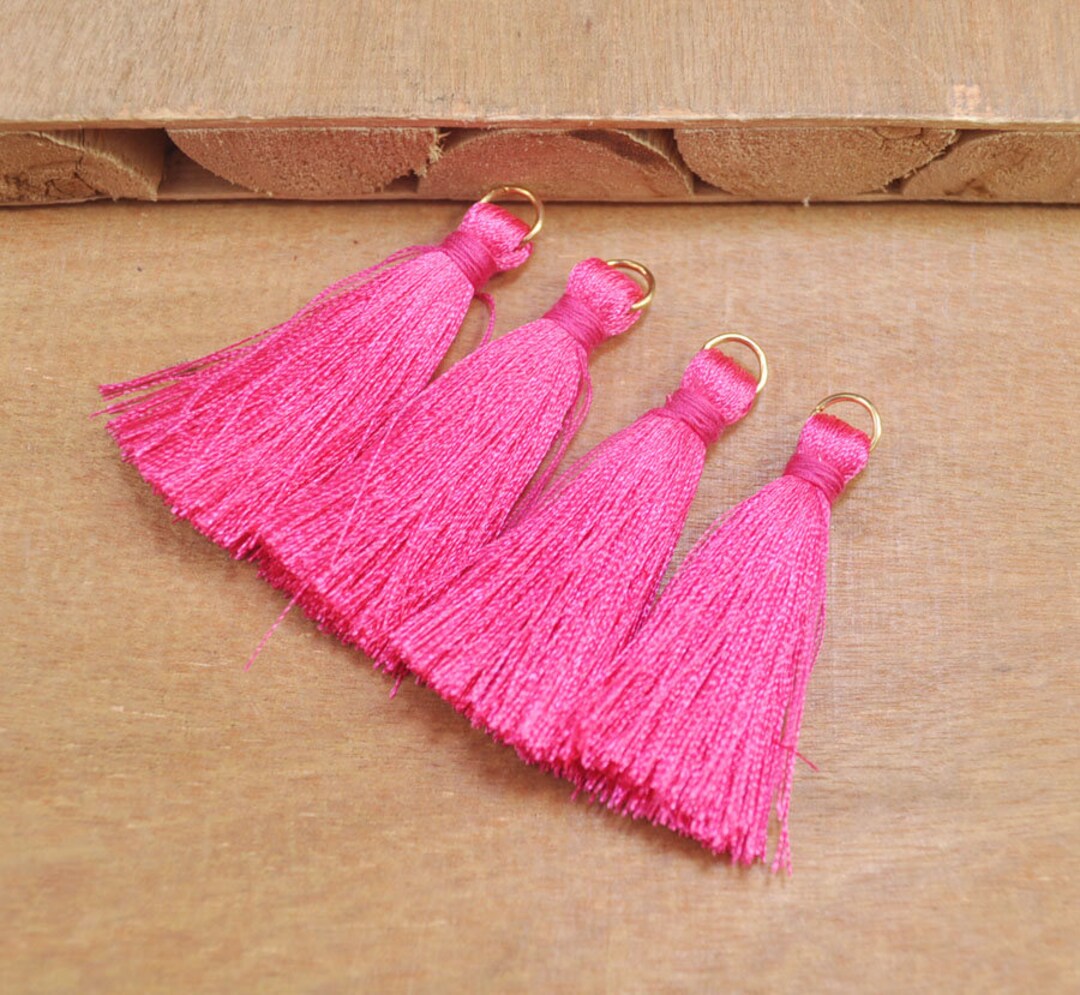 20pcs 40mm Hot Pink Tassel With Gold Jump Rings, Silk Tassel,tassel ...
