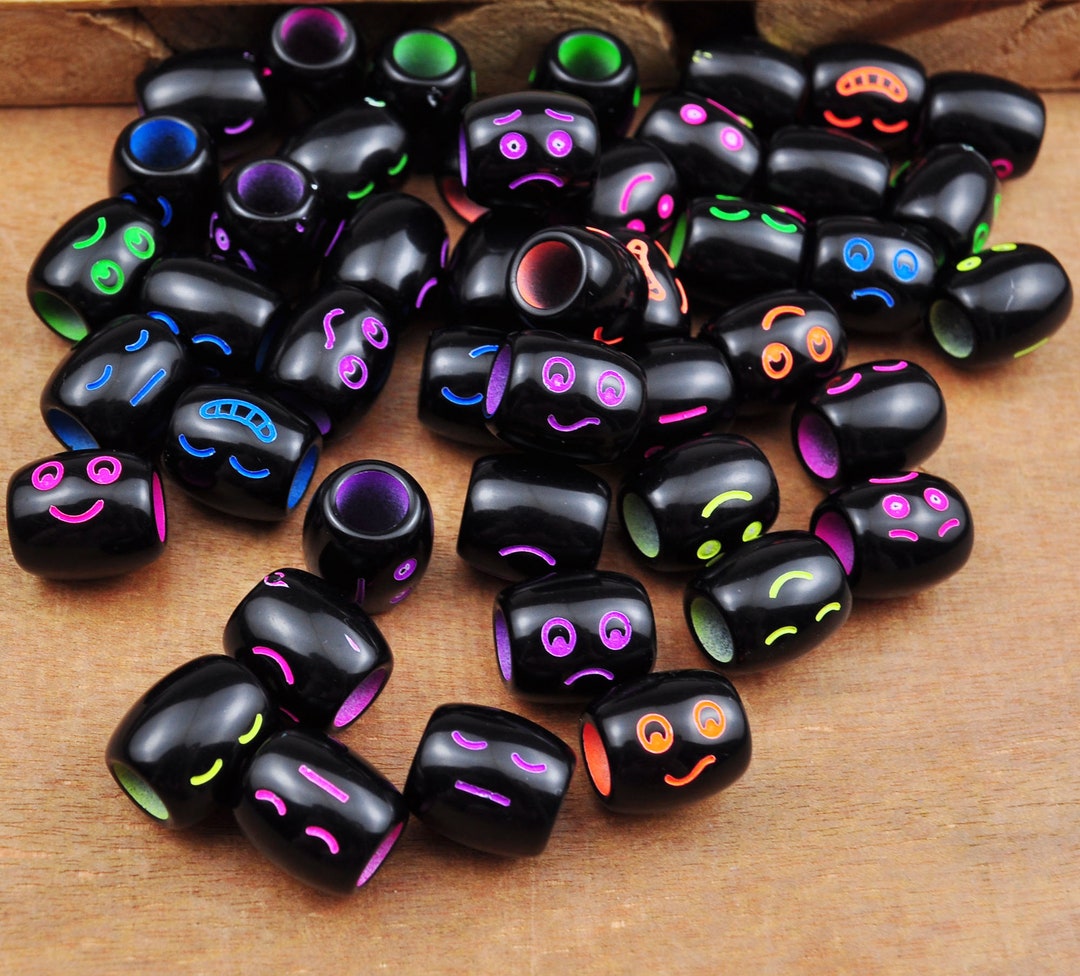 Black Barrel Beads,200pcs Acrylic With Mixed Faces Beads，emotion Face ...
