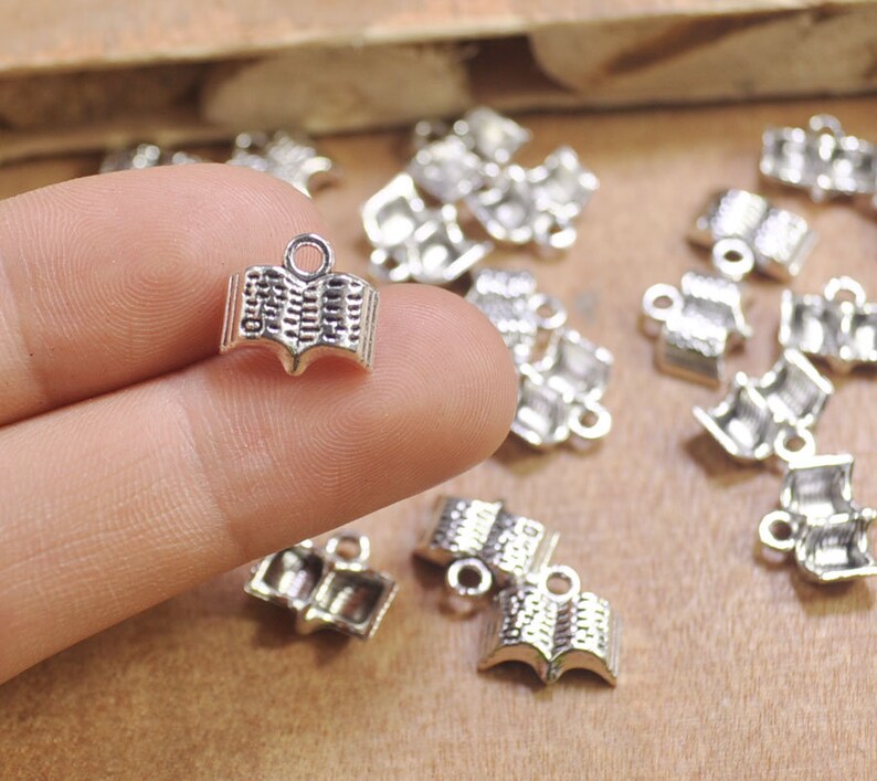 50pcs Antique Silver Open Book Charmsbook Pendant 12x11mm | Etsy