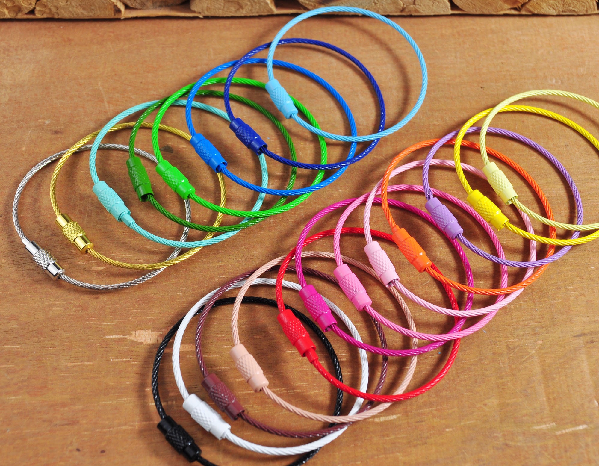 20 Colors Bulk Cable Keychain,1-100pcs Color Coated Stainless Steel ...
