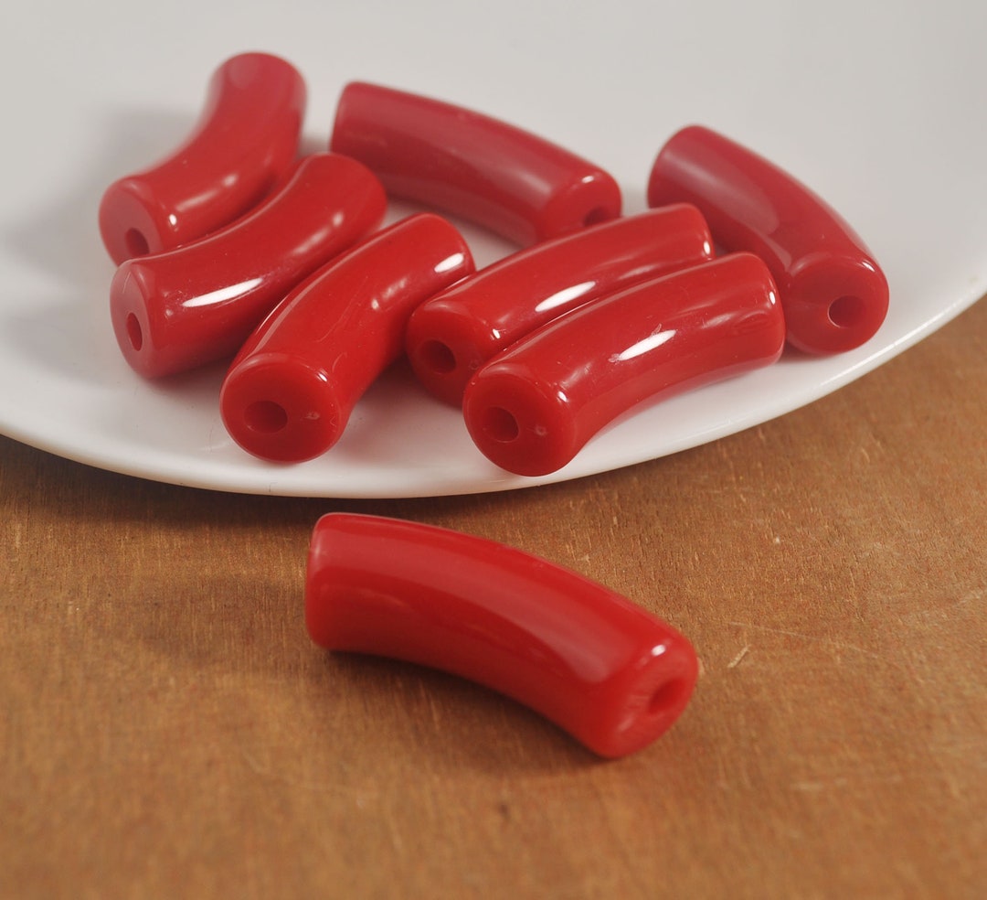 Red Color Acrylic Tube Beads,bamboo Beads，6pcs/30pcs Curved Tube Beads ...