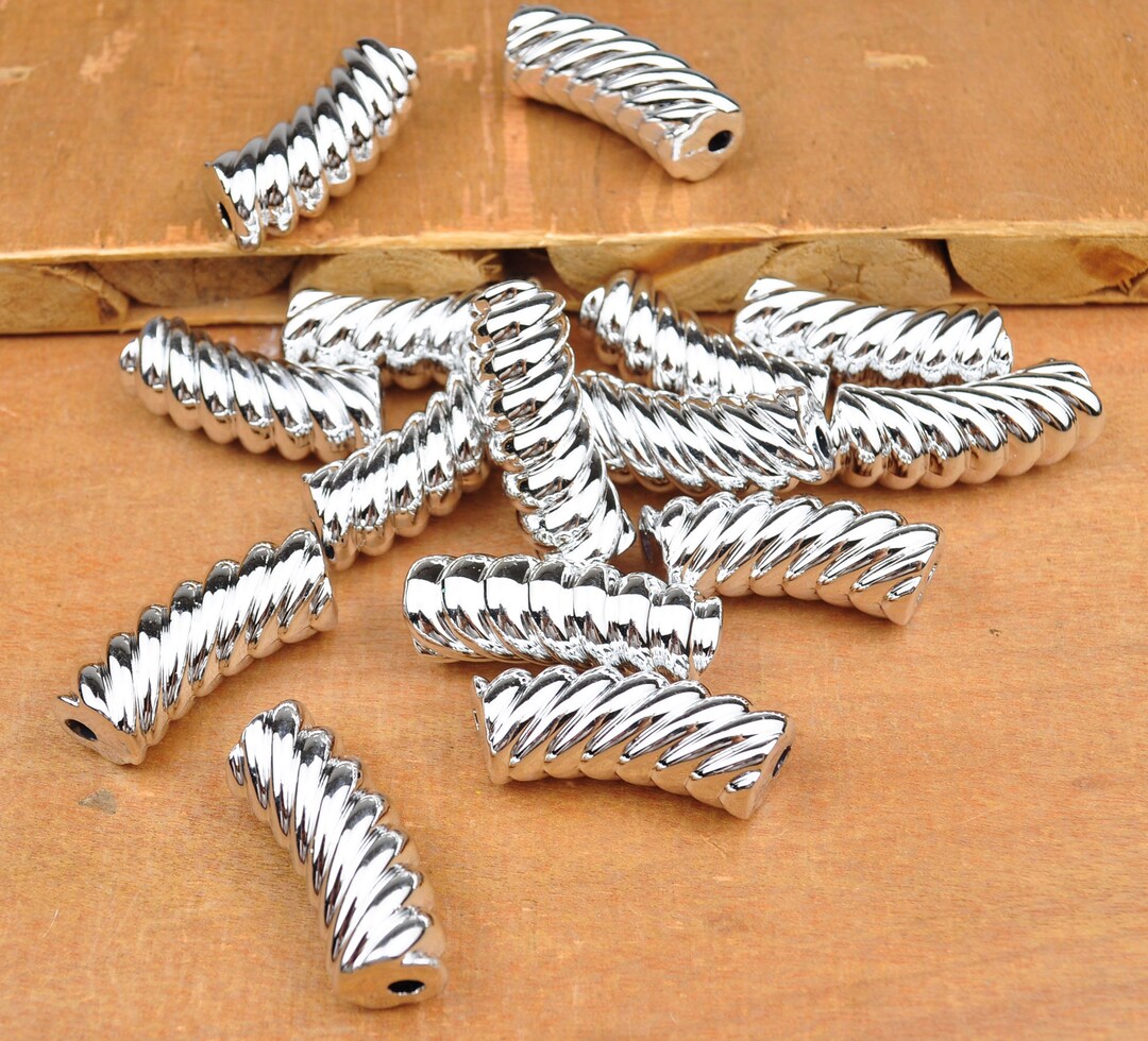 New,12mm Twisted Rope Acrylic Silver Tube Beads,bamboo Beads,curved ...
