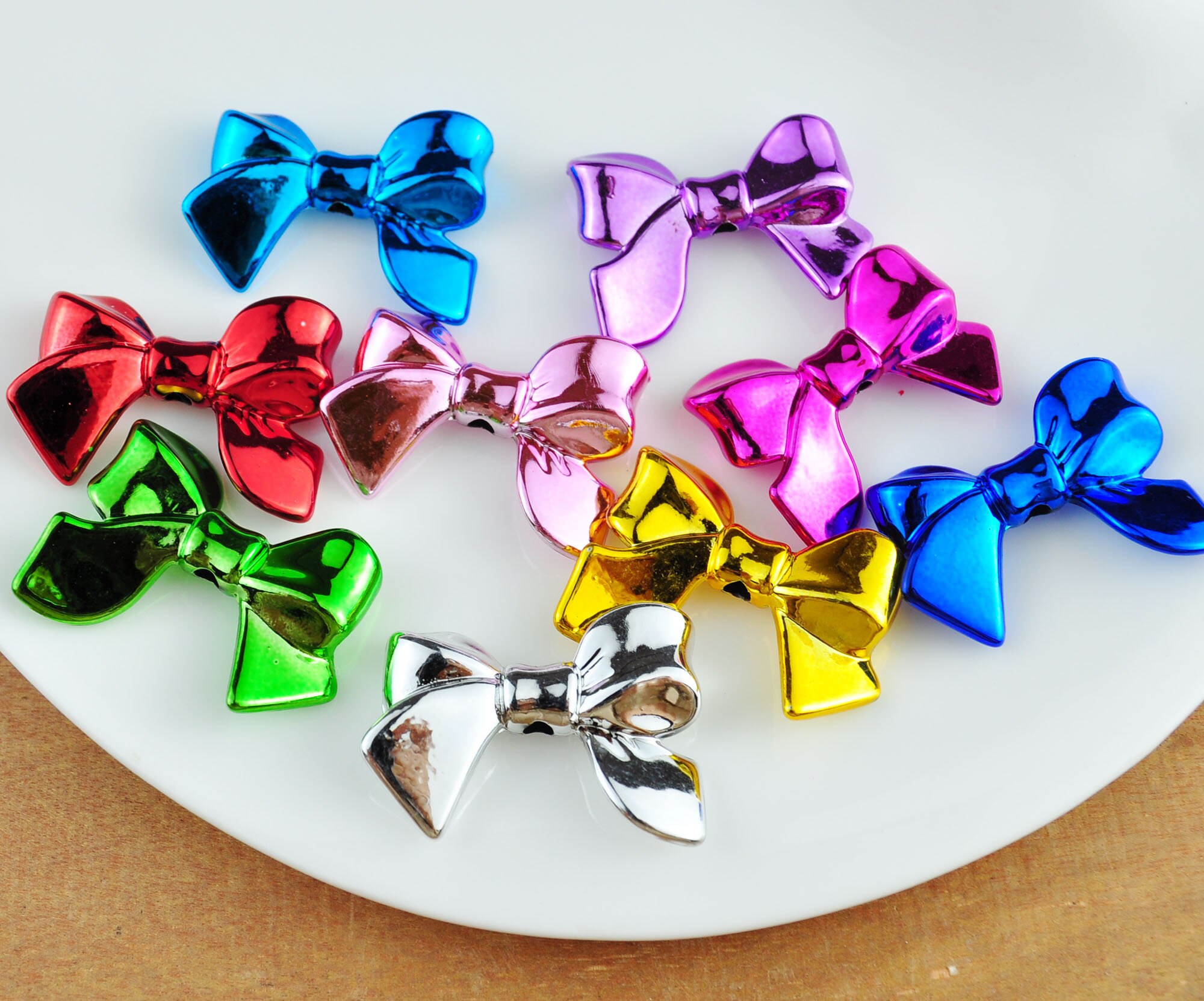 10-100pcs UV Plated Colored Bow Beads,9 Colors Acrylic Bow Beads ...