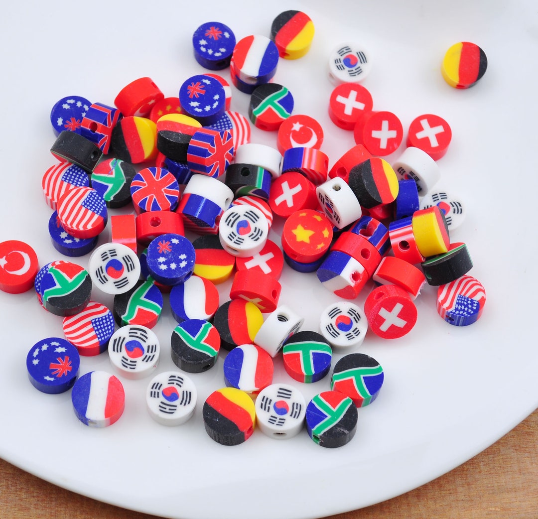 40pcs/pack,9mm Polymer Clay Round Flags Collection Beads, National ...