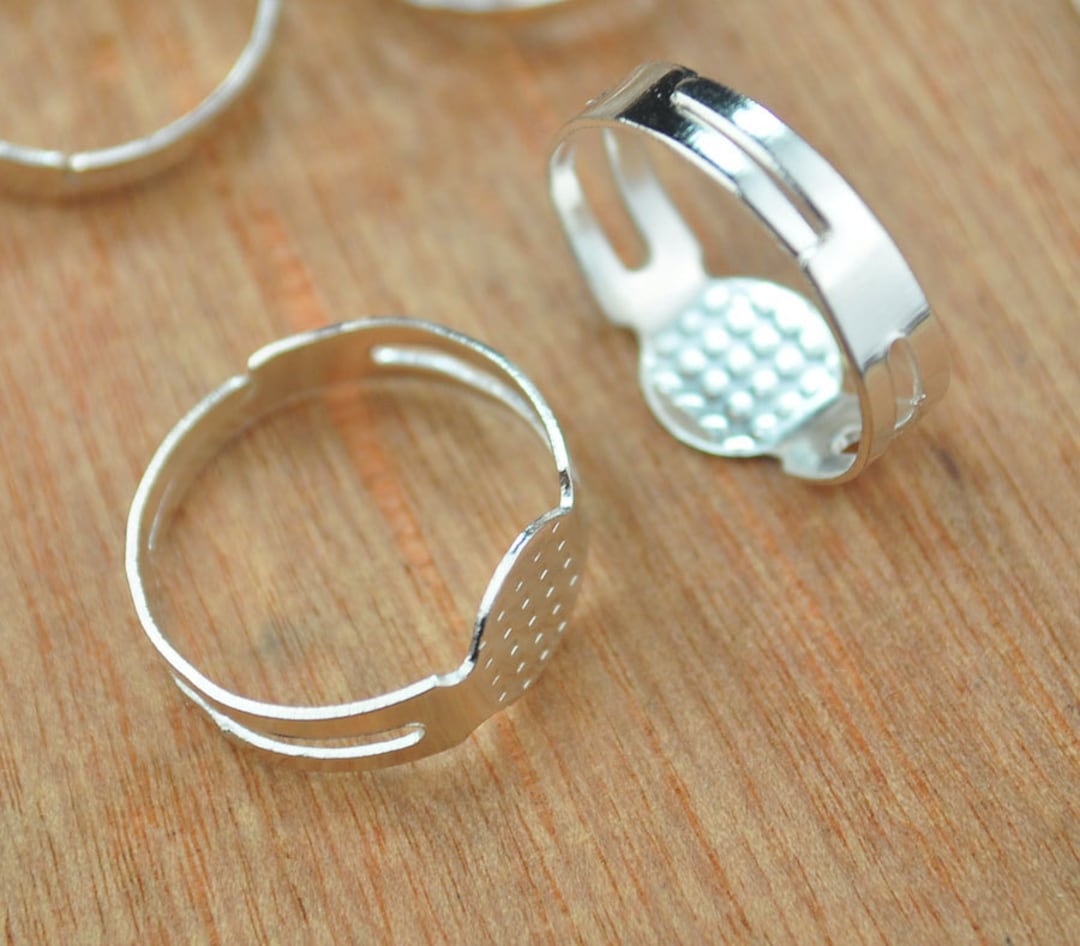 Silver Rings Blanks,30pcs Adjustable Bright Silver Ring Base 8mm Pad ...