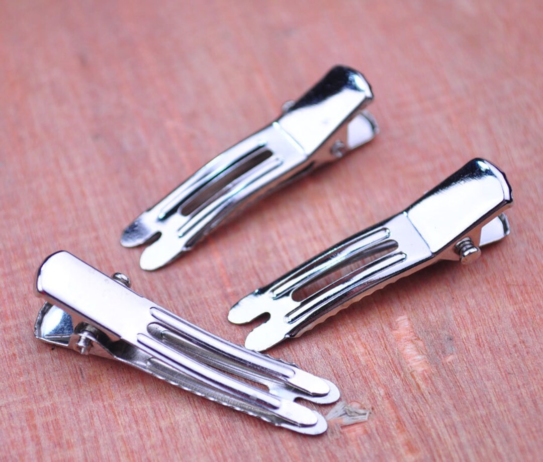 100pc Silver Double Prong Metal Hair Alligator Clip With Teeth ...