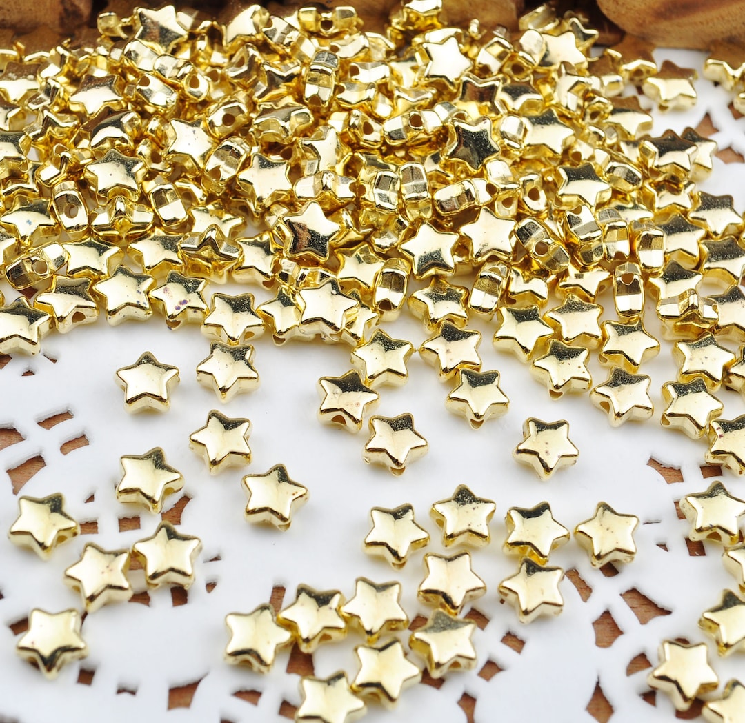 300pcs 6mm Gold Tiny Star Shape Beads, Cute Plastic Star Spacer Beads ...