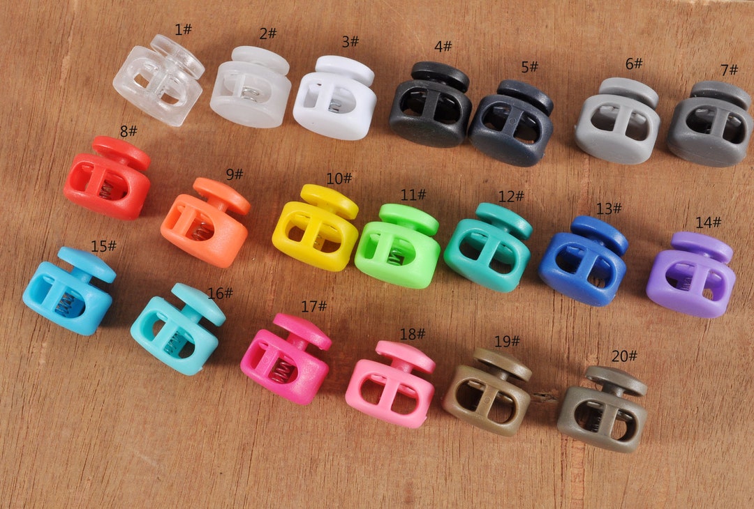 10 Plastic Toggle Cord Locks, Colorful Spring Button Toggles, Double ...