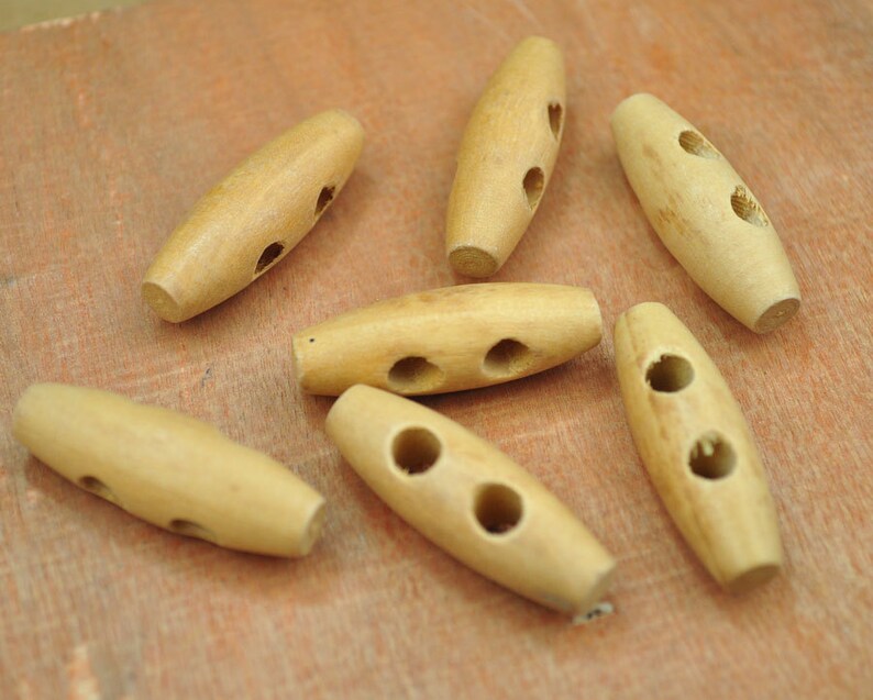 Set of 10 Wooden Buttons 2 holes wooden toggles/Natural | Etsy