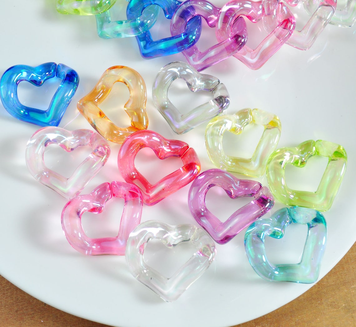 AB Transparent Color Heart Chain,10 AB Color Heart Acrylic Chunky Chain ...