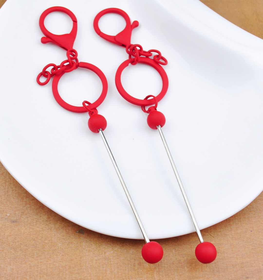 1/5/10/20/30/50/100pcs Beadable Bar Blank Keychains,red Colors,beadable ...