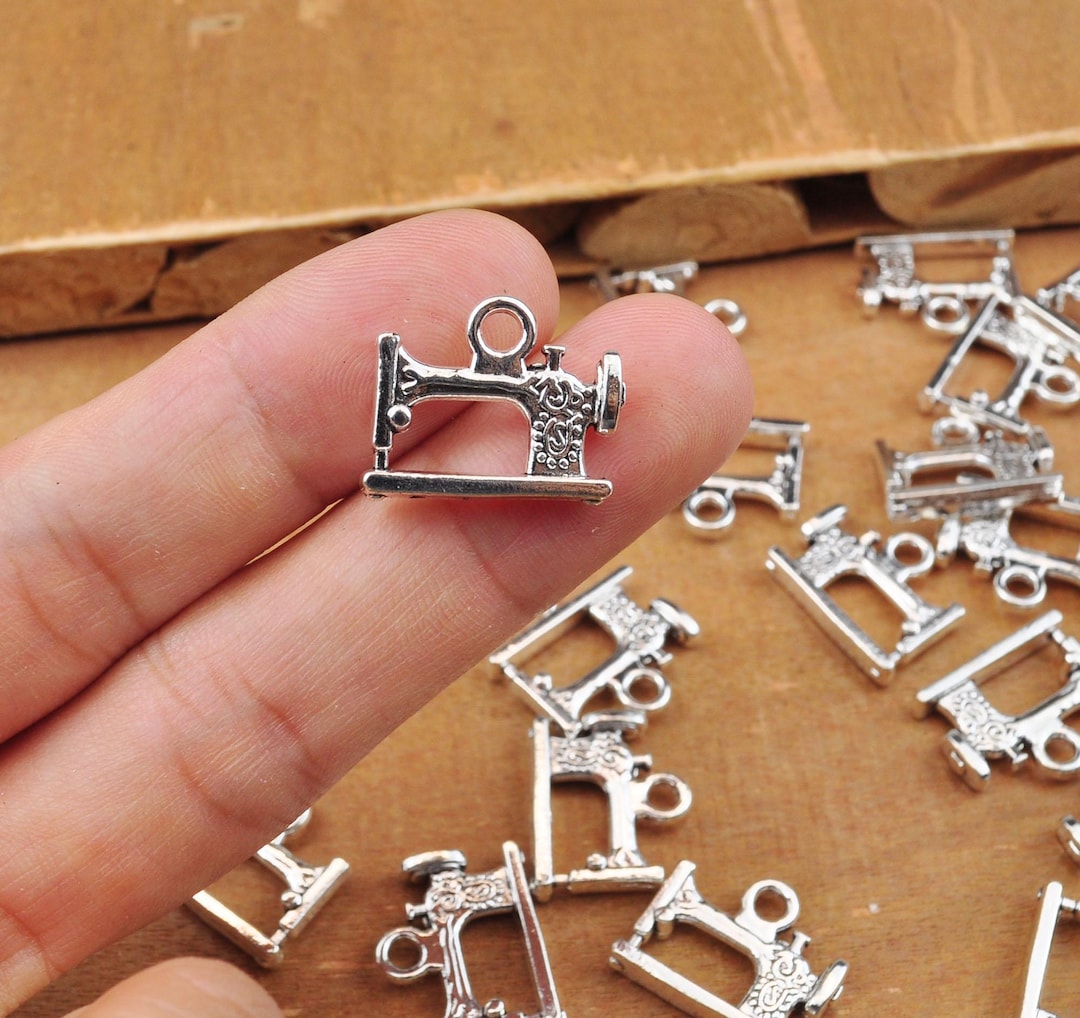 20pcs 0.6"x0.7“ Sewing Machine Pendants, Antique Silver 2 Sided Sewing ...