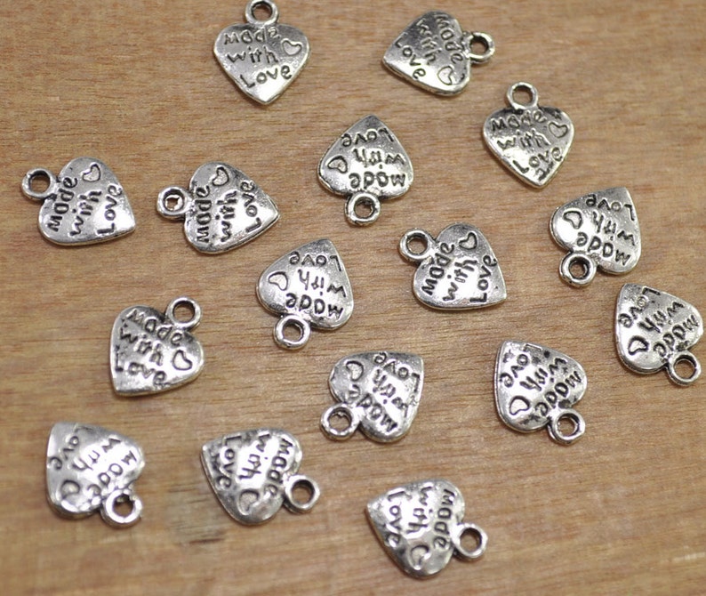 50pcs Small Made With Love Heart Charms Silver Metal Pendants | Etsy