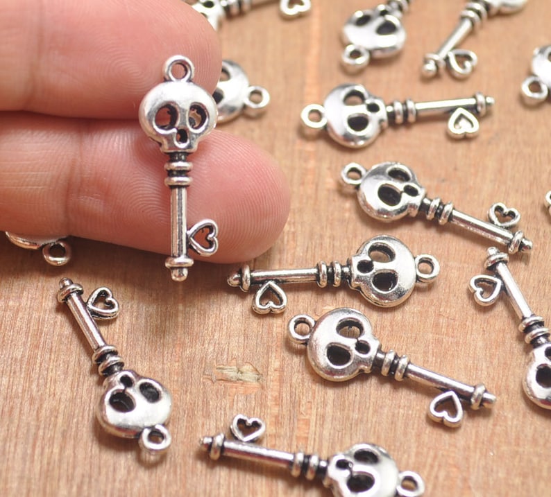 30pcs of Cute Key Charm,antique Silver Double Sided Key Pendant,ghost ...